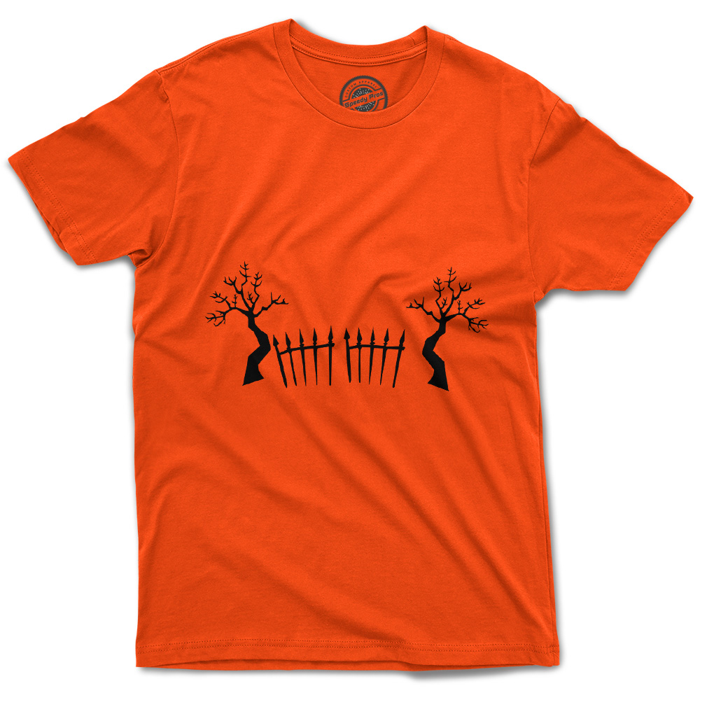 Funny Graphic T Shirts Halloween Evil Fence Next to The Trees Cotton ...